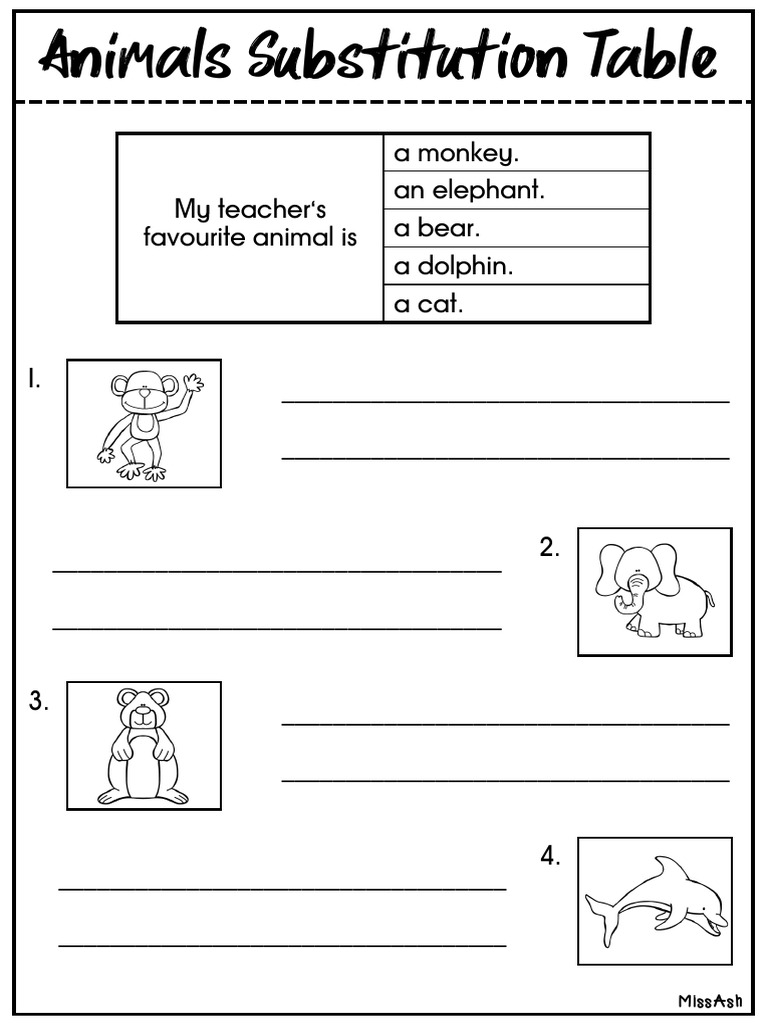 Animal Substitution Table Worksheet | PDF