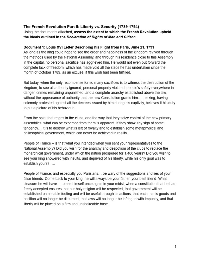 The French Revolution - Liberty Vs Security | PDF | Maximilien ...