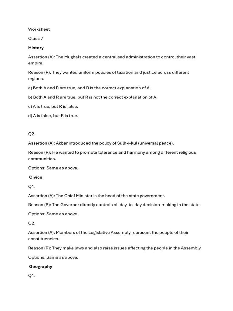 Assertion Reason Class 7 | PDF