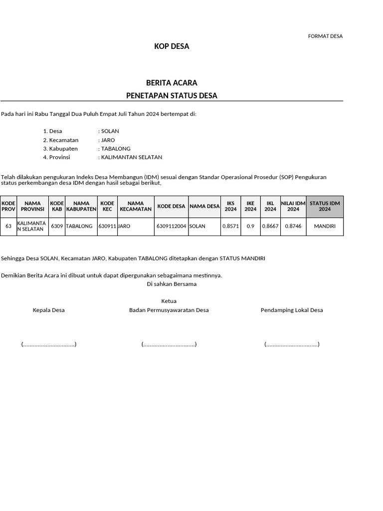 Template Berita Acara Desa 2020 V1 | PDF