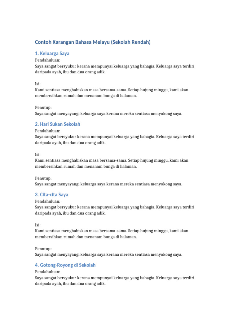 Contoh Karangan BM Tahun1 | PDF