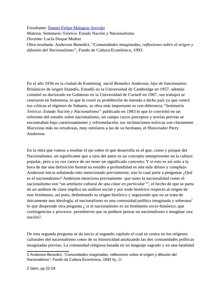 Reseña Estado Nacion y Nacionalismo, Daniel Felipe Malagon Arevalo ...