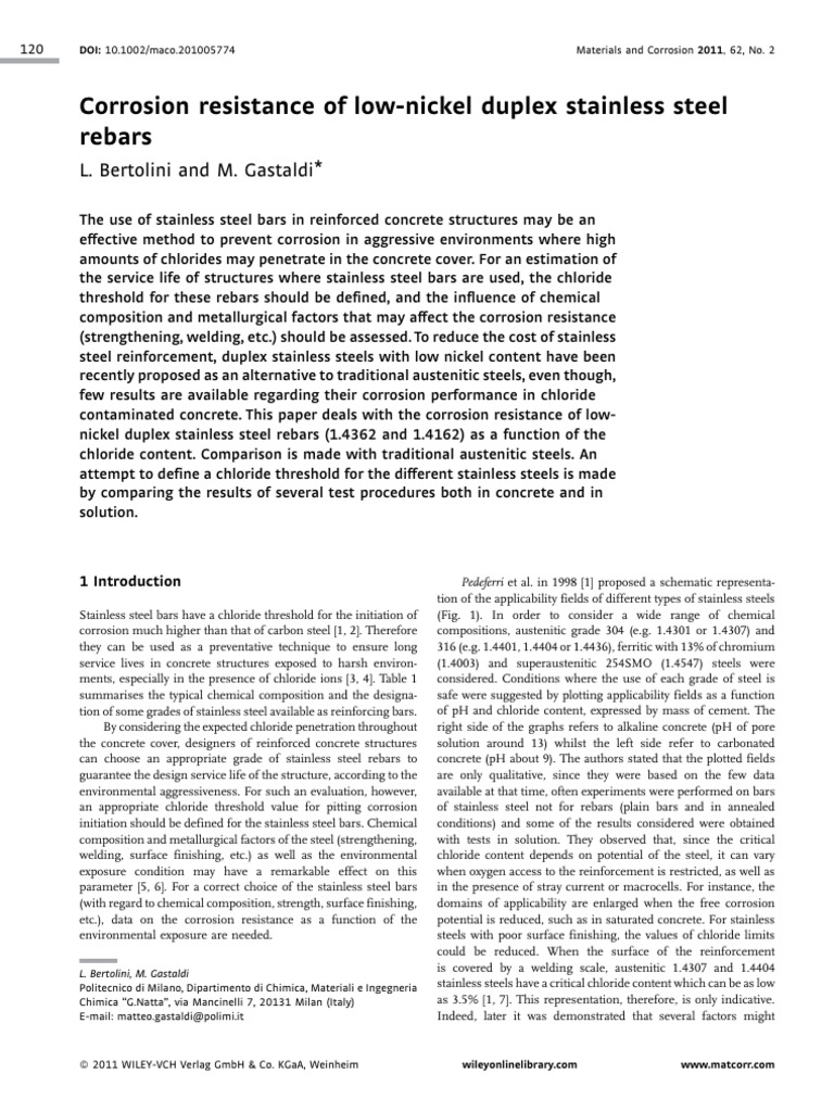 Materials Corrosion - 2011 - Bertolini - Corrosion Resistance of Low ...