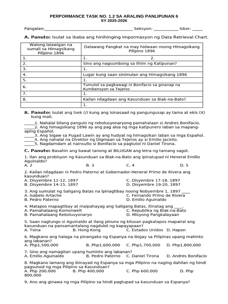 Performance Task 1.2 in AP 6 | PDF
