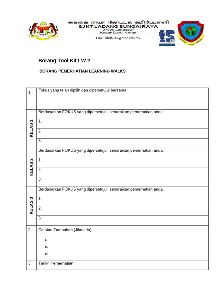Borang Pemerhatian Learning Walks | PDF