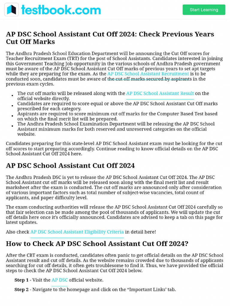 AP DSC School Assistant Cut Off 2024 - Check Previous Years Cut Off ...