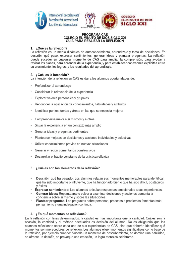 Guía de Reflexión para CAS | PDF | Aprendizaje | Experiencia