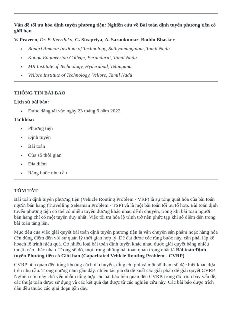 Bản dịch - Vehicle Routing Optimization Problem A Study on Capacitated ...