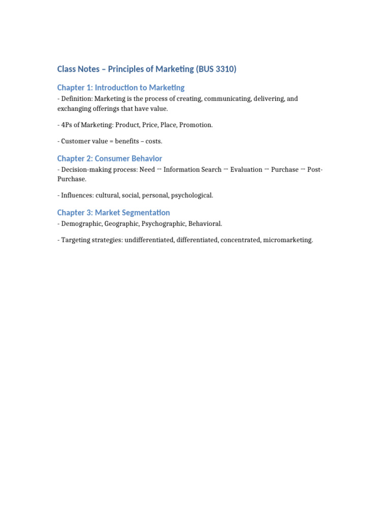 Class Notes Marketing | PDF
