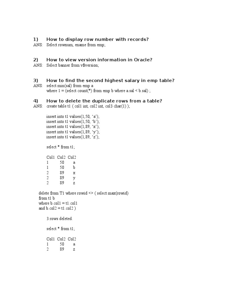 Interview Questions | PDF | Pl/Sql | Sql