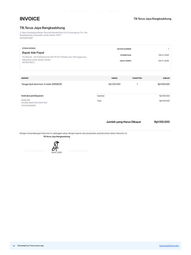Invoice Tangga Lipat Alumunium 3m | PDF
