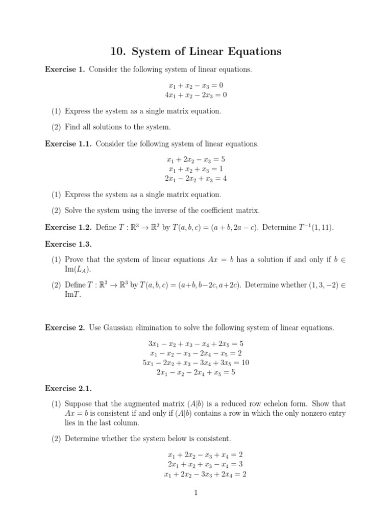 10. System of Linear Equations | PDF | Functions And Mappings ...