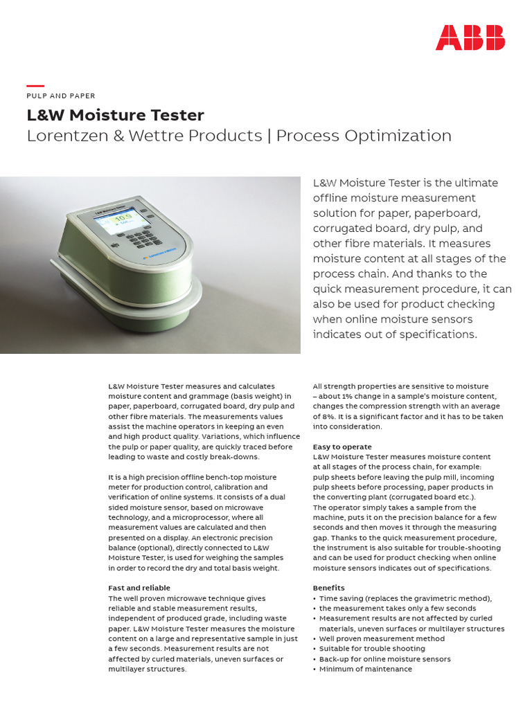 L&W Moisture Tester for Pulp & Paper | PDF | Paper | Pulp (Paper)