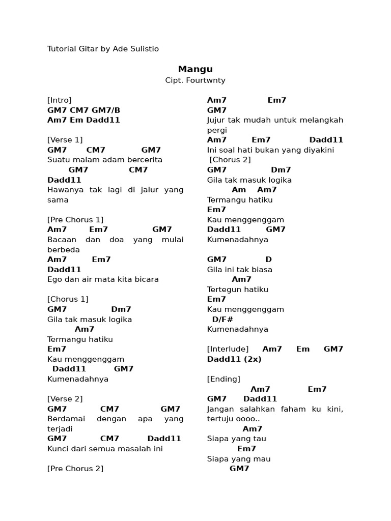Chords and Lyrics for "Mangu" | PDF | Elements Of Music | Musical Forms