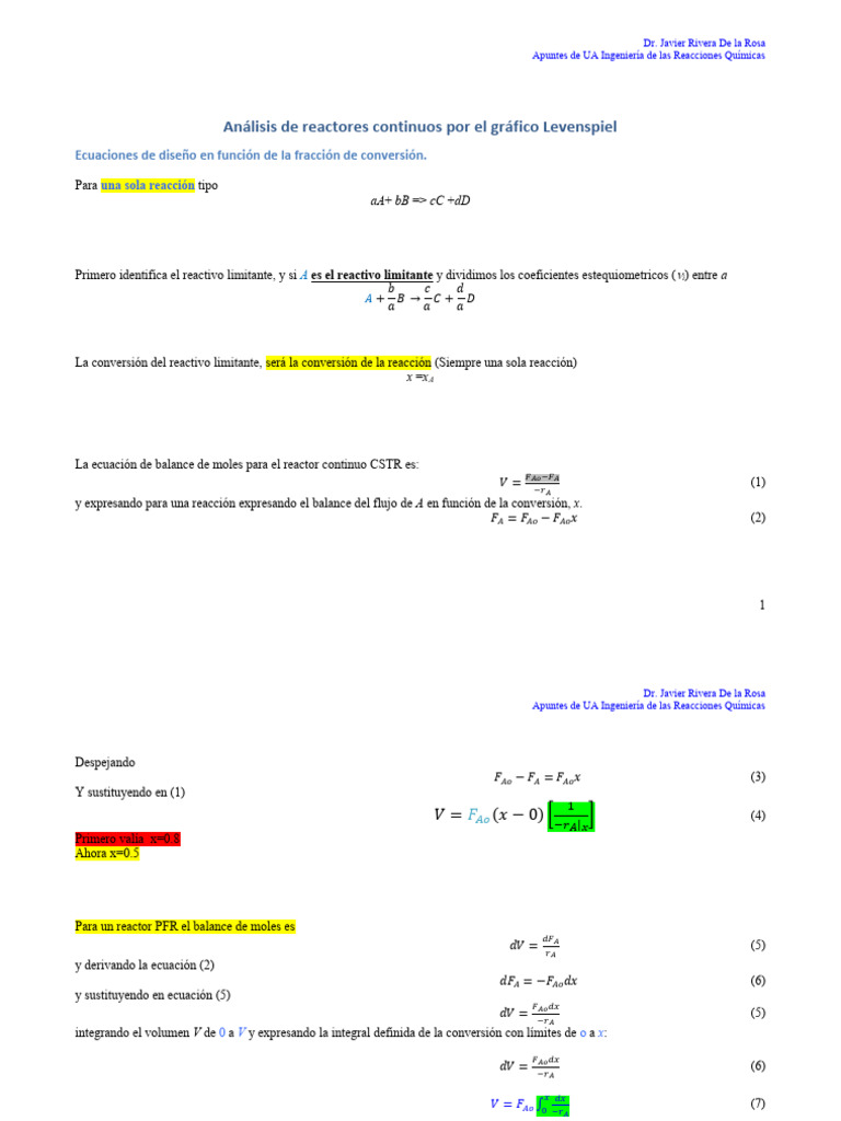 Análisis de reactores continuos por el gráfico Levenspiel (1) | PDF | Reactor Quimico ...