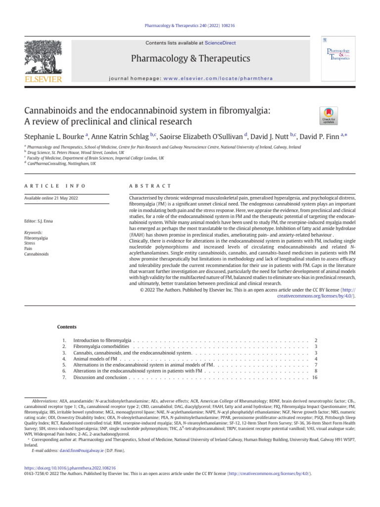 Cannabinoids and the Endocannabinoid System in Fibromyalgia | PDF ...