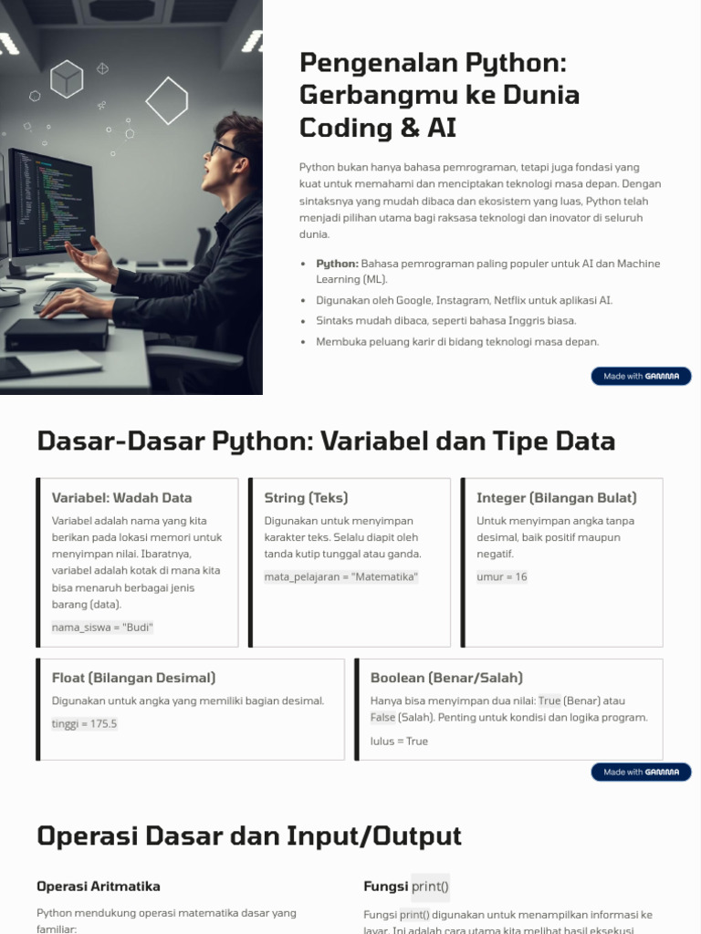 Pengenalan Python Gerbangmu Ke Dunia Coding and AI | PDF
