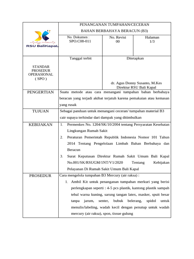 Penanganan Tumpahan Bahan Berbahaya B3 | PDF