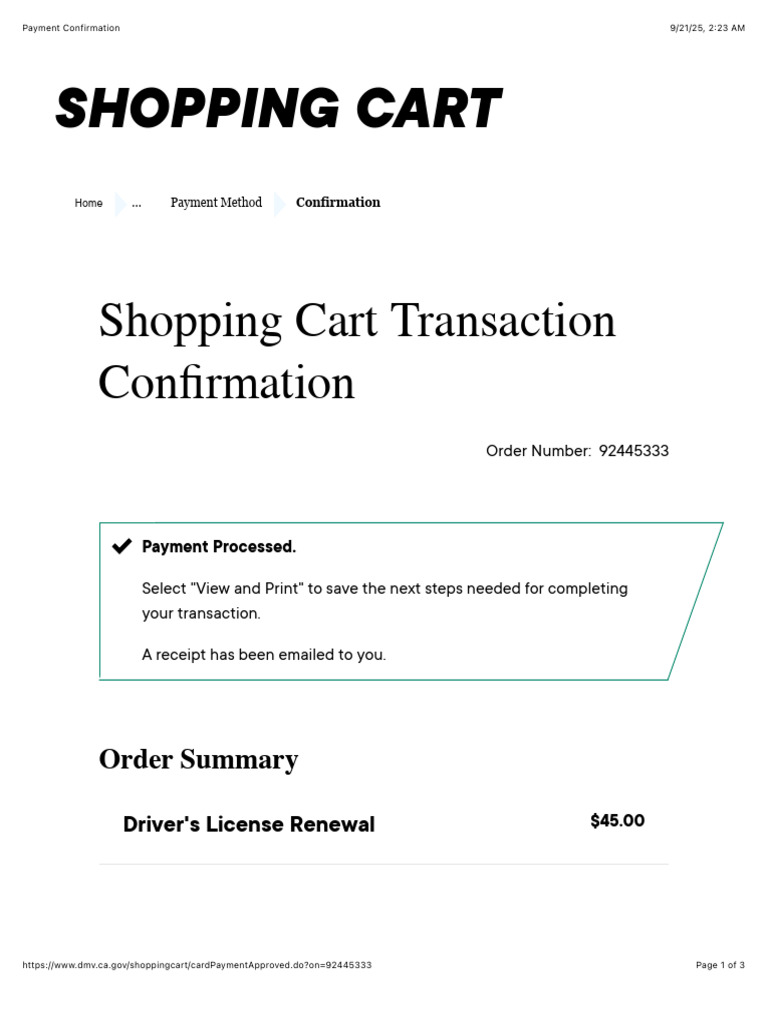 DMV Payment Confirmation Receipt | PDF