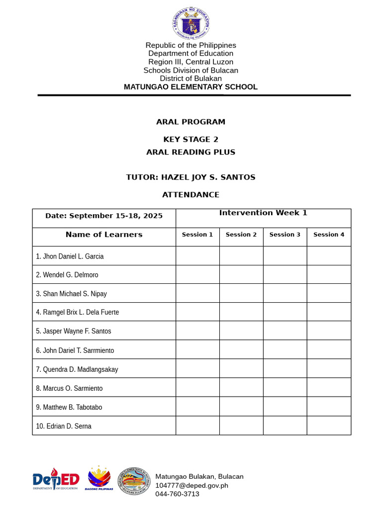 Aral Attendance Key Stage 2 | PDF