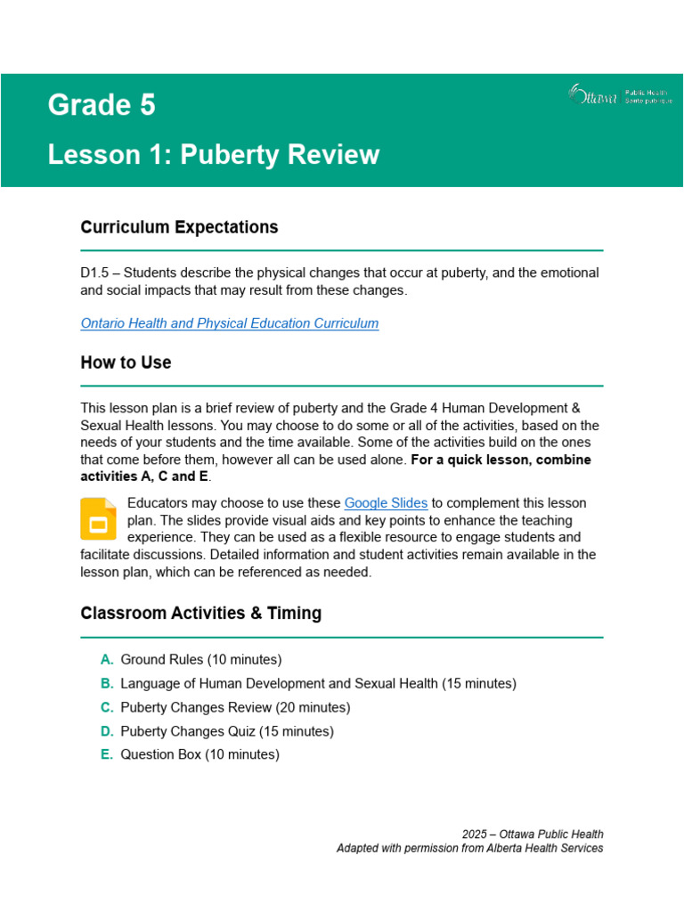 Grade 5 Lesson 1 Puberty Review | PDF | Gender | Gender Studies