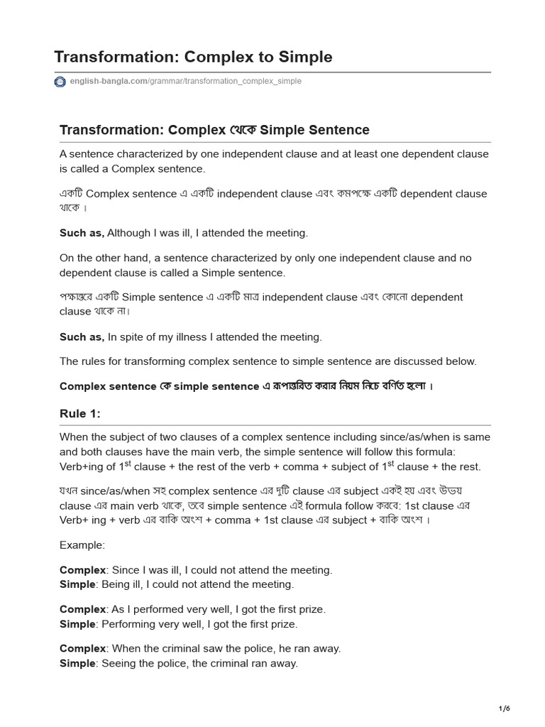 Transforming Complex to Simple Sentences | PDF | Subject (Grammar ...
