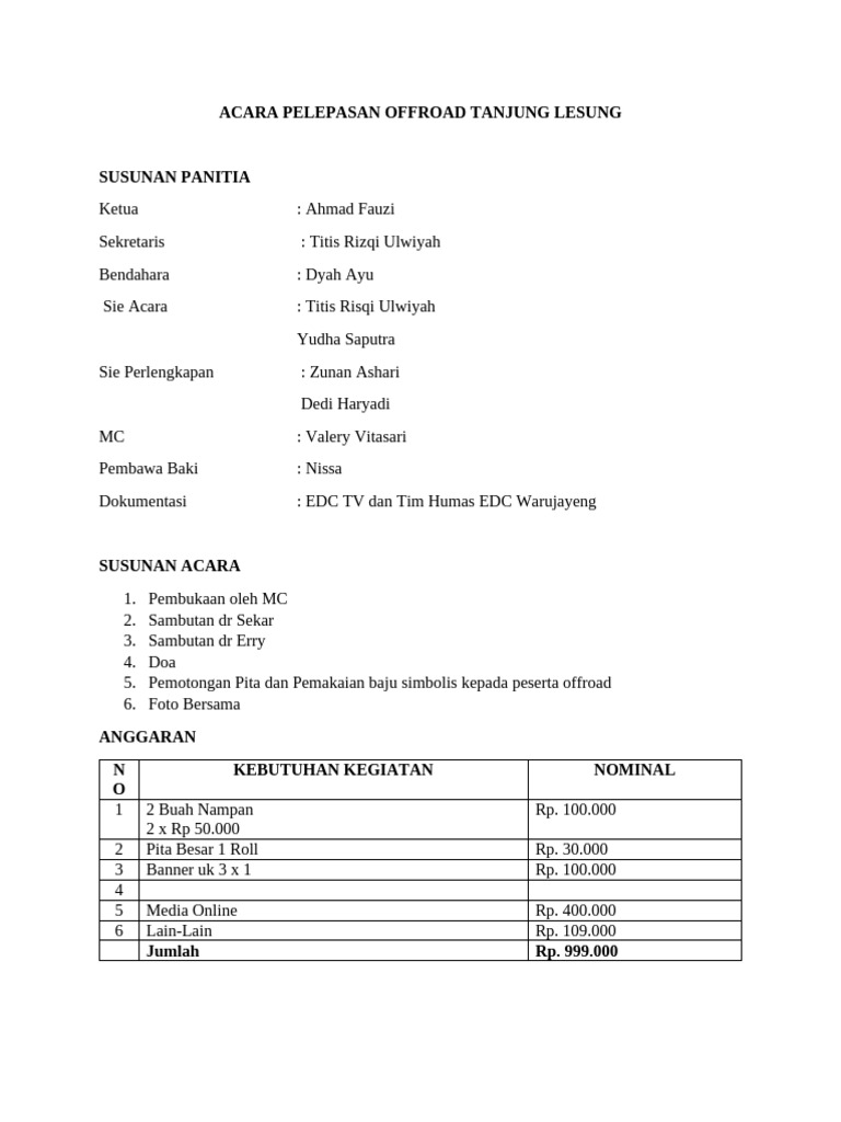 Acara Pelepasan Offroad Tanjung Lesung | PDF