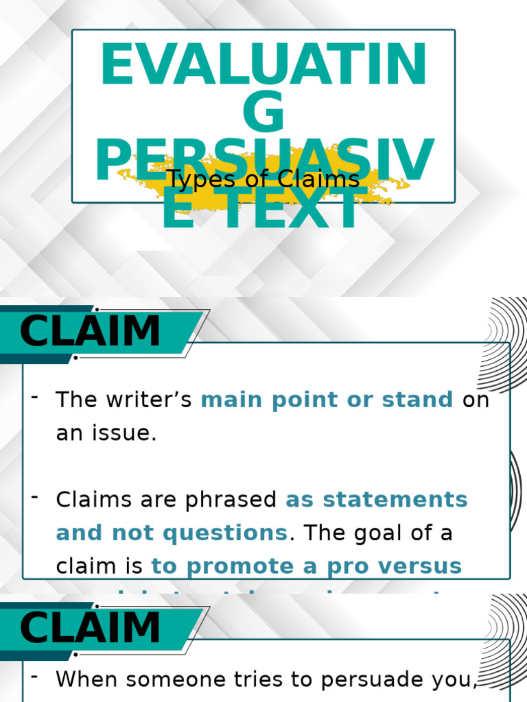 2. Evaluating Persuasive Text - Claim | PDF | Evidence | Persuasion