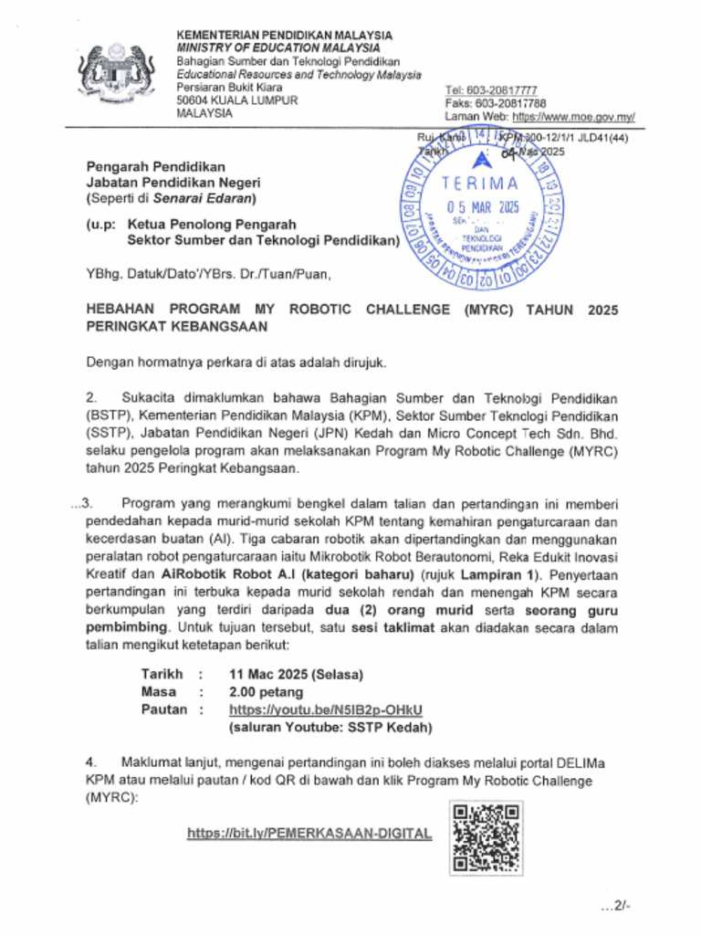 Hebahan Program My Robotic Challenge Myrc Tahun 2025 Peringkat ...