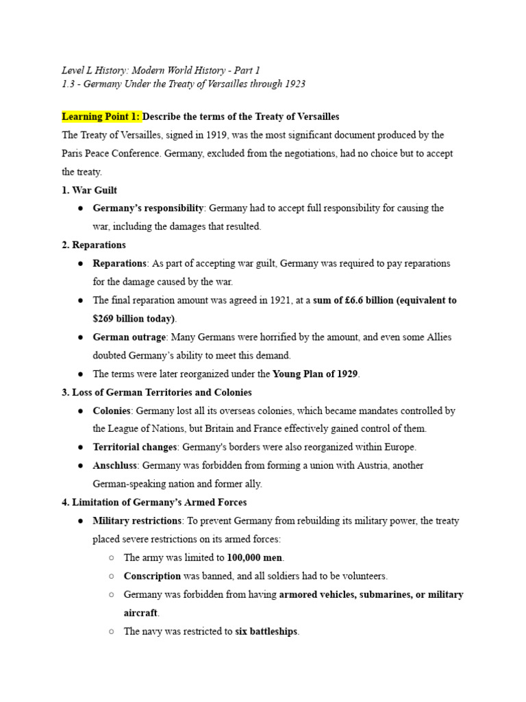 1.3 - Germany Under The Treaty of Versailles Through 1923 | PDF ...