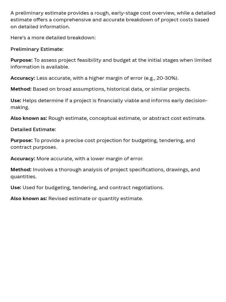 Preliminary and Detailed Estimate | PDF