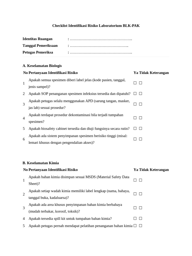 Checklist Identifikasi Resiko | PDF
