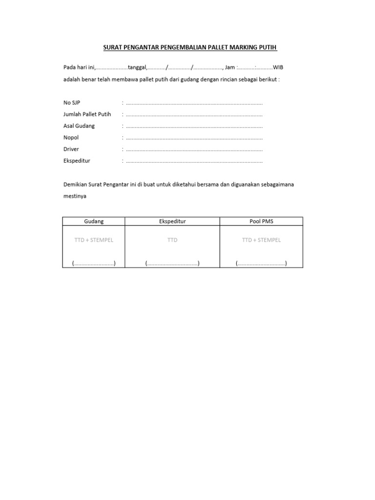 Surat Pengantar Pallet Putih 2023 | PDF