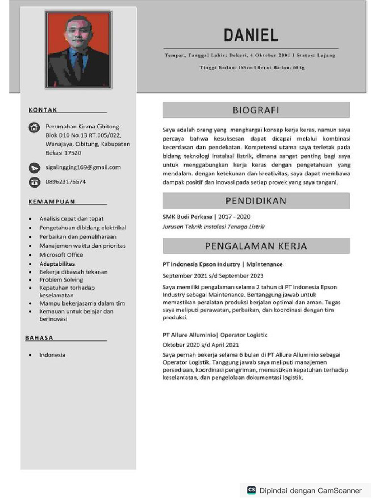 CV Berkas Lamaran Daniel | PDF