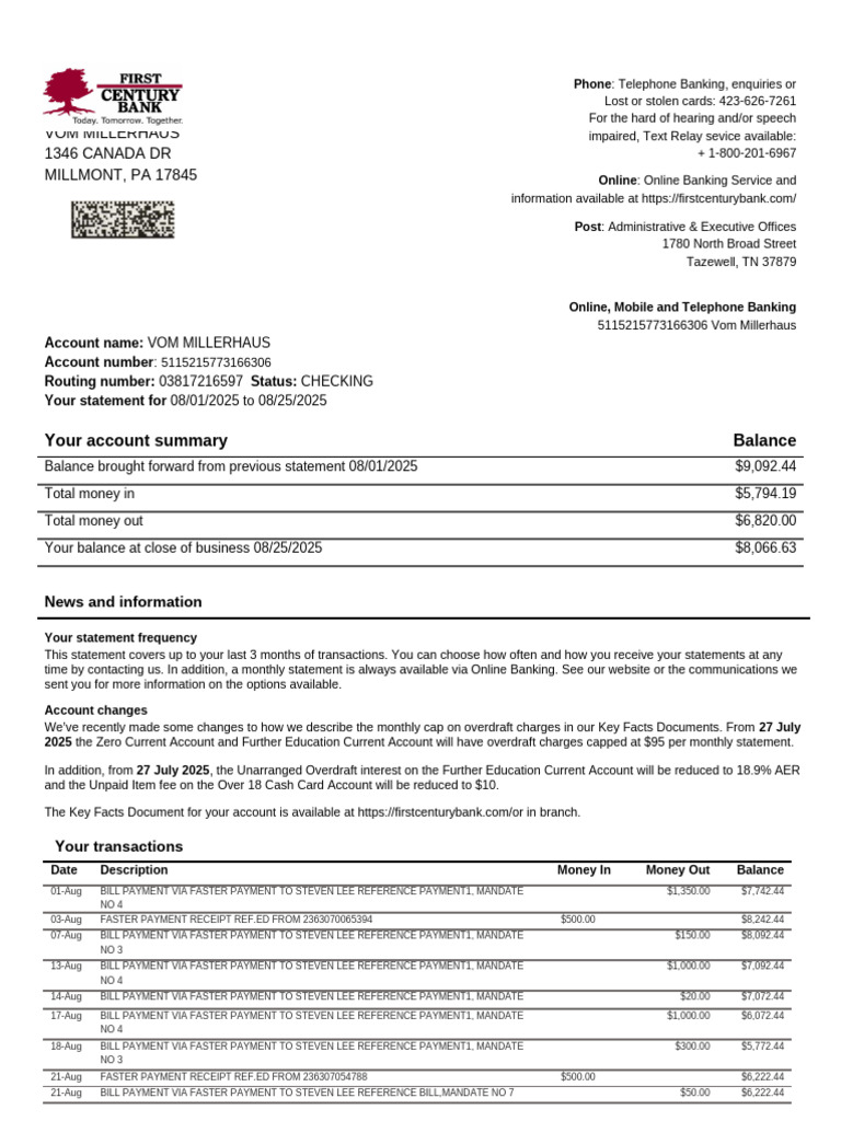 Vom Millerhaus Account Statement Summary | PDF | Transaction Account ...