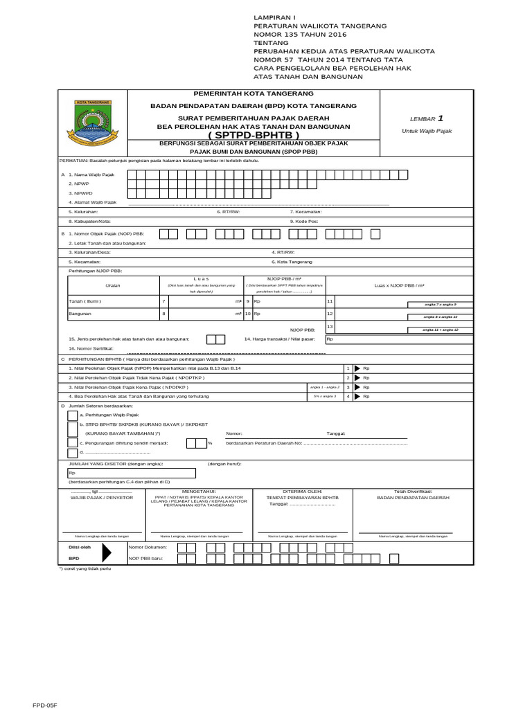 Lampiran I Formulir SSPD BPHTB | PDF