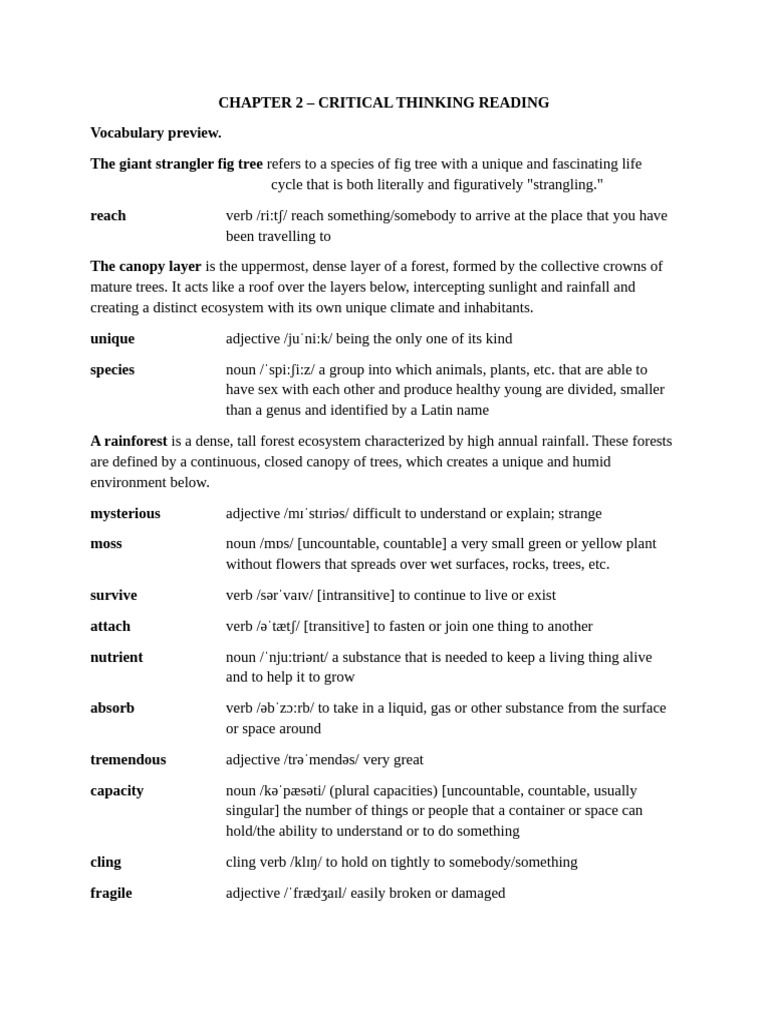 Critical Thinking and Reading w2 | PDF | Rainforest | Trees