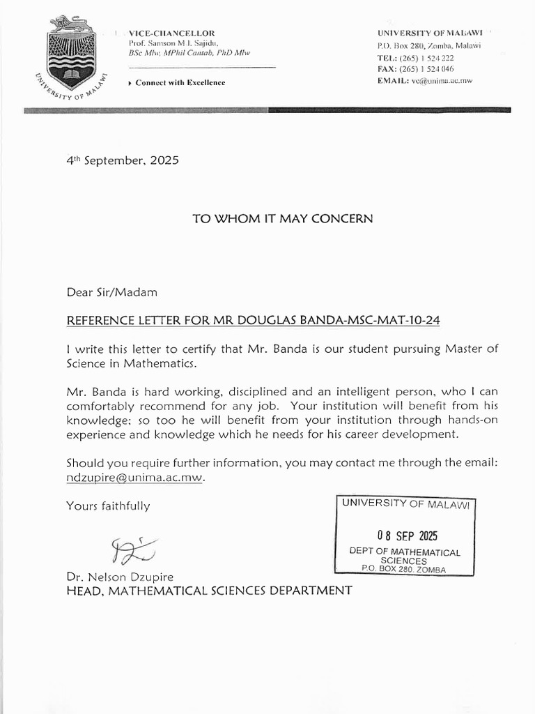 Douglas Banda Reference | PDF
