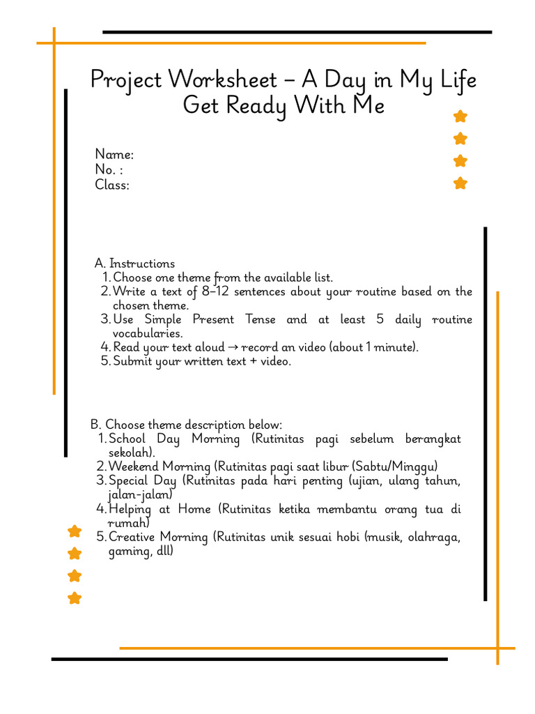 Daily Routine Project Worksheet | PDF