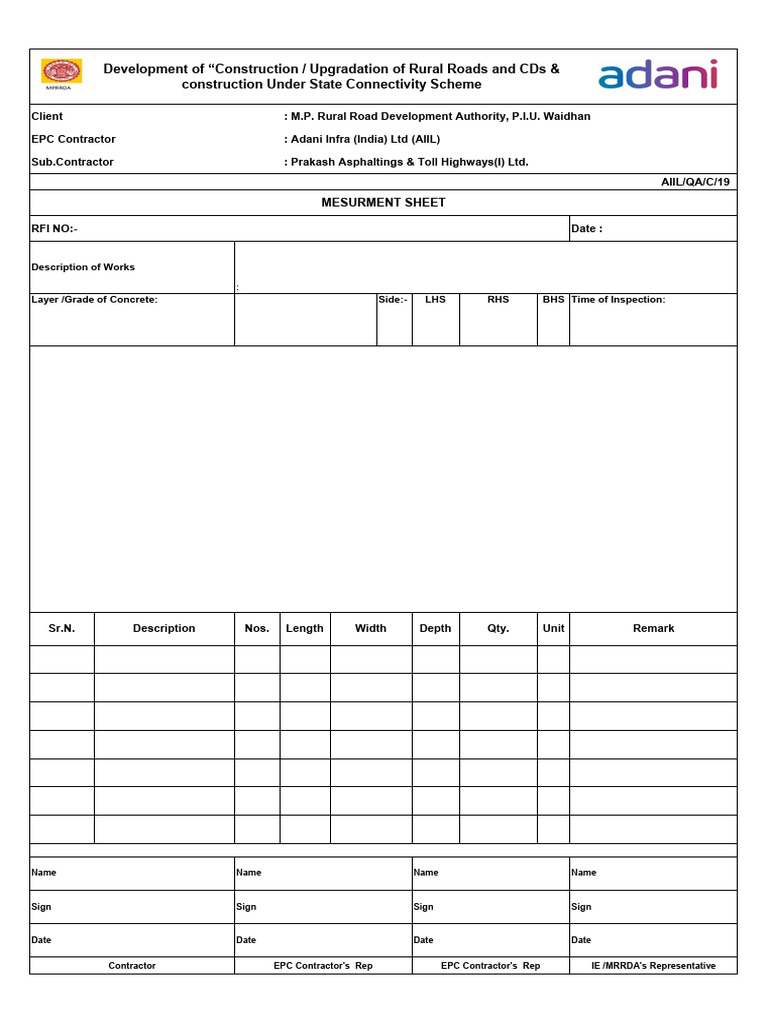 Measurment Sheet | PDF