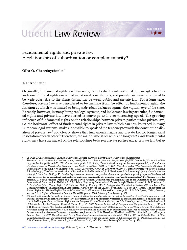 Fundamental Rights and Private Law-A Relationship of Subordination or ...