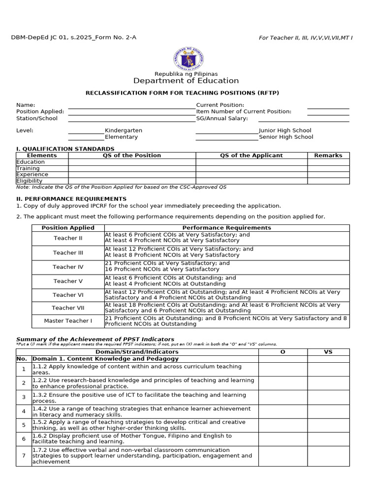 Annex B-1 - RFTP-DBM-DepEd JC 01, s.2025 - Form No. 2-A - V2 | PDF ...