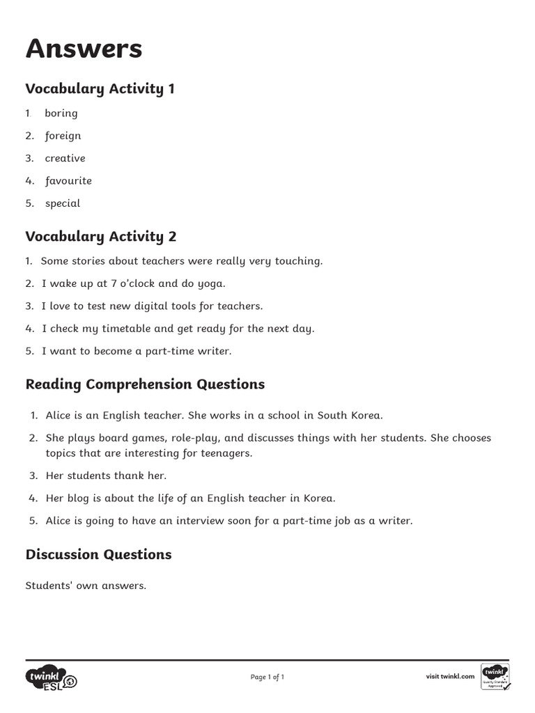 Reading Comprehension Answer | PDF