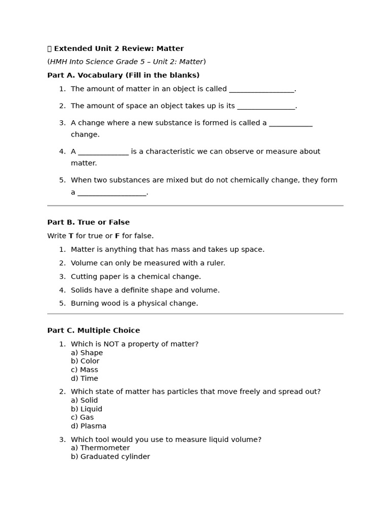 Grade 5 Matter Review Guide | PDF | Matter | Liquids