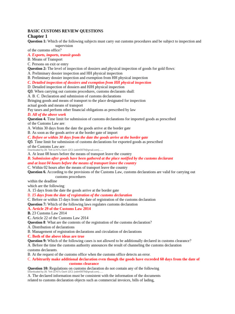 Basic Customs Review Questions | PDF | Trade | Business