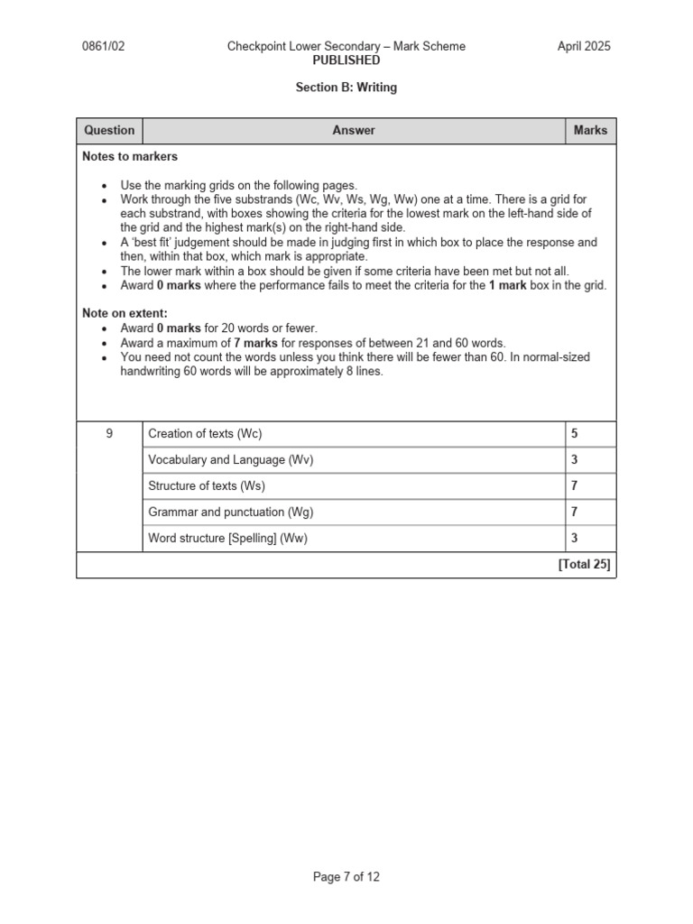 0861 P2 Rubric Sect. B | PDF | Adjective | Verb