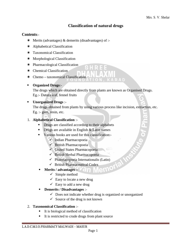 Natural Drug Classification Methods | PDF | Drugs | Pharmacology