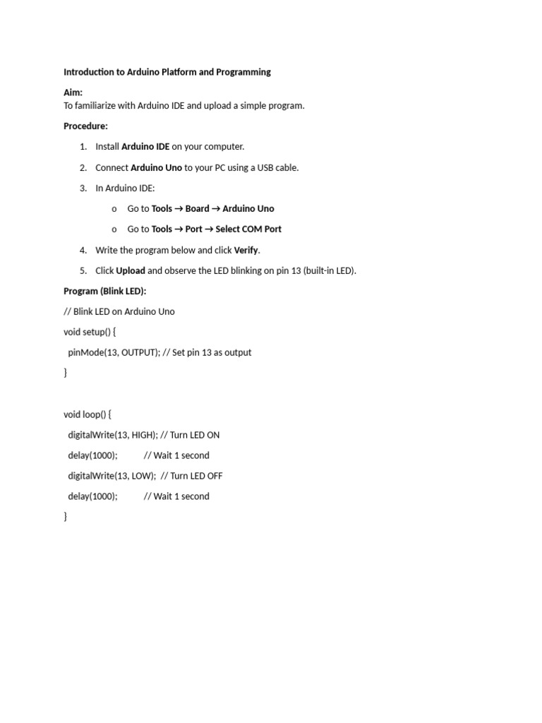 Introduction to Arduino Platform and Programming | PDF