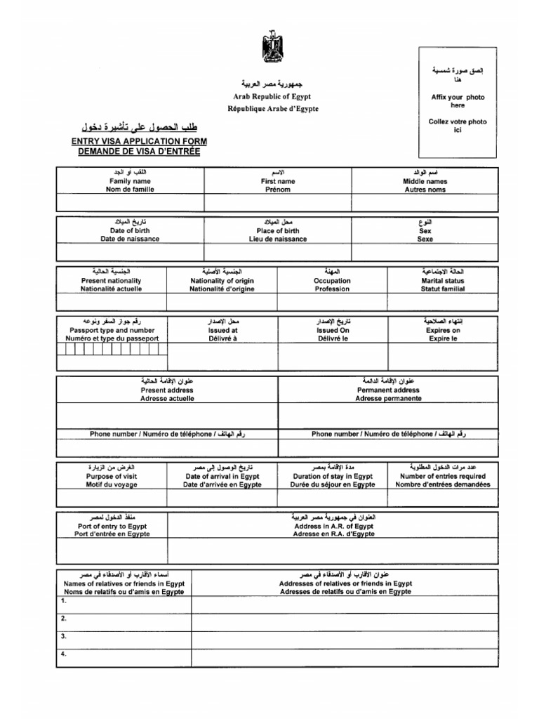 Egypt Visa Form | PDF