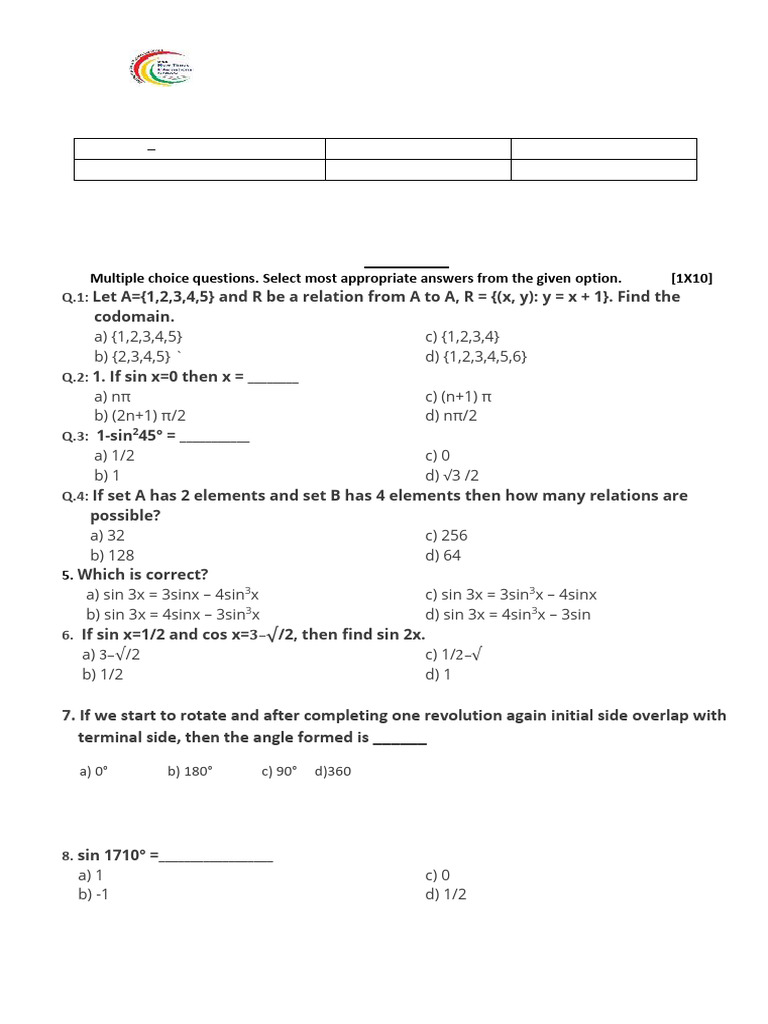 Math Assessment Paper for XI Students | PDF | Triangle Geometry ...
